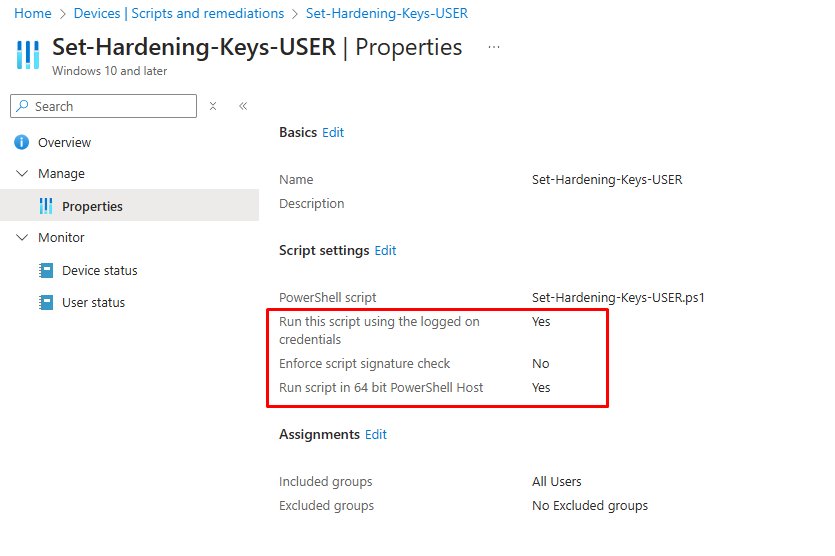 Intune - Setting Registry Keys with Startup Scripts
